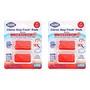 Clorox Stay Fresh Pods - Tropic Breeze Air Freshener and Odor Eliminator for Stay Fresh Toilet Seat, Orange, 4-Piece