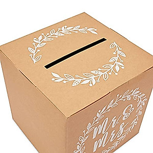 Sparkle and Bash Rustic Wedding Card Box for Reception, Mr & Mrs Design (10 in)