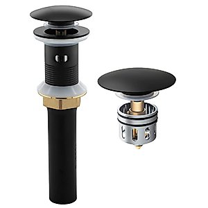 Yodel Faucet Matte Black Bathroom Sink Pop up Drain Stopper with Overflow for Vessel Lavatory Vanity Sink, Included Built-In Anti-Clogging Strainer Basket Hair Catcher