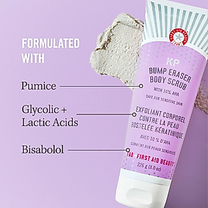 First Aid Beauty - Bye Bye Bumps Kit: KP Bump Eraser Body Scrub, 4 oz, Smoothing Lotion, 1oz, and Ingrown Hair Pads, 28 Pads, Deep Moisture Exfoliating Skin Treatment Set with BHA & AHA, 3ct