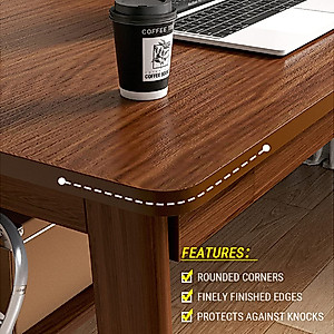 NELYE Mid-Century Long Desk Table - 71" Simple Modern Extra Long 2-Person Wood Computer Workstation for Home Office Work in Walnut, 71" W x 20" D