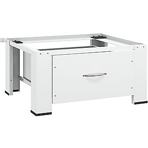 vidaXL Heavy-Duty Steel Washing Machine Pedestal with Storage Drawer - White, Suitable for All Standard Washing Machines and Dryers, Non-Slip and Scratch Protection Design