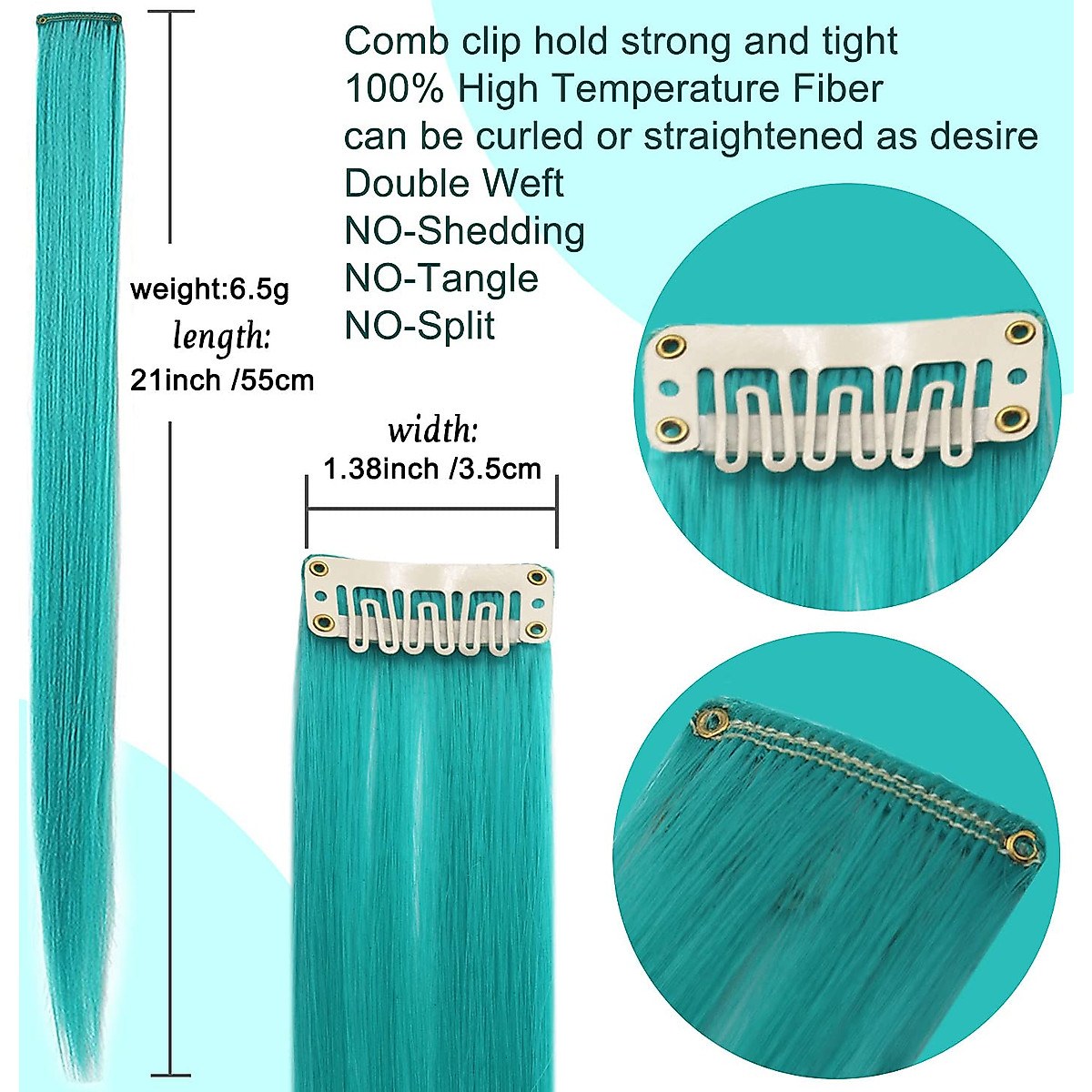 SARARHY Colored Hair Extensions Clip in 21 inch Straight Synthetic Hair Accessories Party Highlights Colorful Hairpieces for Kids Women Girls Wig Pieces 16 Pcs (Teal Lavender)
