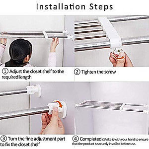 BAOYOUNI Expandable Closet Tension Shelf Storage Rack Heavy Duty Stainless Steel Adjustable Metal Organizer for Wardrobe, Cupboard, Kitchen, Bathroom Use, 19.68-31.49 Inch