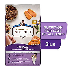 Rachael Ray Nutrish Longevity Premium Natural Dry Cat Food, Chicken with Chickpeas & Salmon Recipe, 3 Pounds