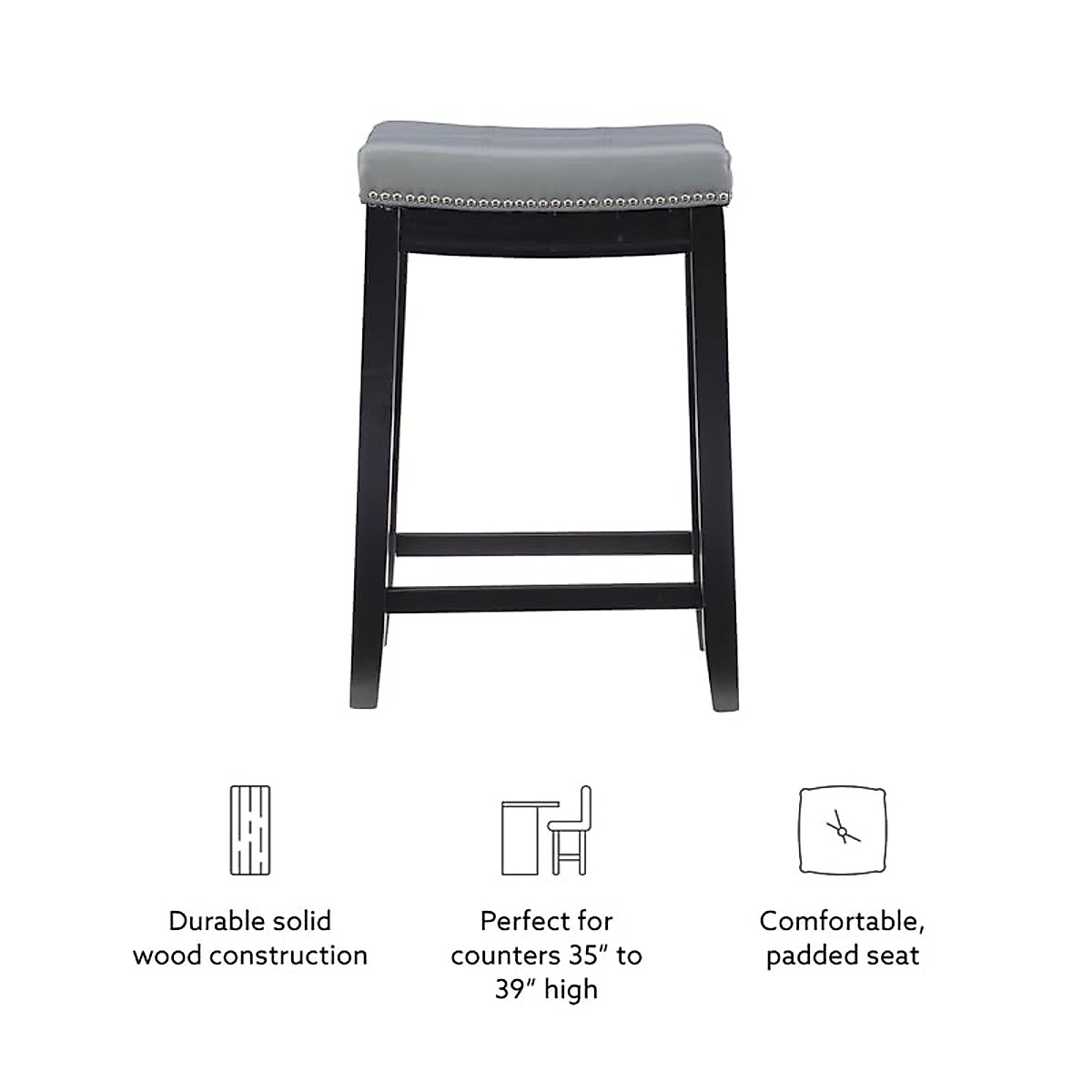 Linon Claridge Backless Counter Stool Gray Faux Leather Wood Frame in Black