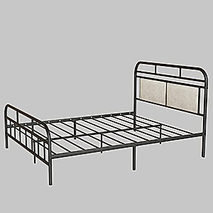 KARHIBLY Metal Queen Bed Frame with Upholstered Headboard and Footboard, Modern Metal Platform Bed with Premium Steel Frame, Noise-Free, No Box Spring Needed,Black
