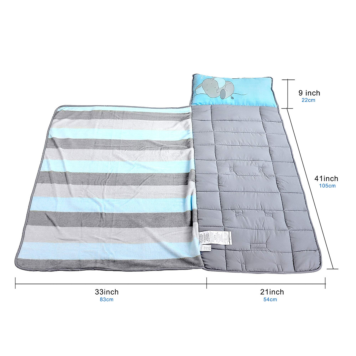 Nap Mat for Toddlers - Nap Mats for Preschool Kindergarten - Elephant Gifts for Toddlers - Portable Toddler Sleeping Bag w Pillow - Elephant Toddler Blankets for Boys - Toddler Blankets for Girls