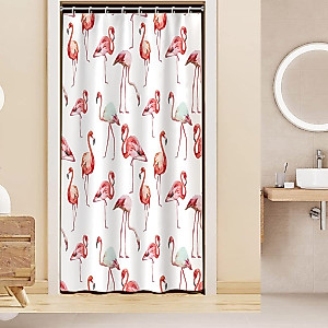 Uiiooazy Pink Flamingos for Bathroom Shower Curtain Nature Animal Shower Curtains Cloth Birds Fabric Shower Curtain with Hooks for Girls 48x72 inches