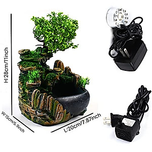 11" Desktop Waterfall Bonsai Mini Rock Fountain w/LED Lights & Atomizer, Small Artificial Bonsai Tabletop Decor Fountain Rockery, Desktop Fountain Waterfall for Indoor Outdoor Office Home Decor,Gift