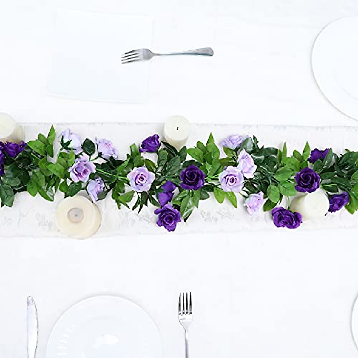 Floweroyal 2 Pack Artificial Flower Garlands 15.8FT Fake Rose Vines Silk Flowers Hanging Rose Ivy for Wedding Arch Party Home Garden Wall Decor (Purple)