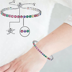Vispayi Rainbow Cubic Zirconia Bracelet, Cubic Zirconia Classic Tennis Bracelet, Adjustable Tennis Bracelets for Women Teen Girls