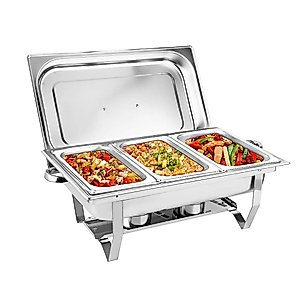 BANLICALI 3 * 3L Folding Stove, Baking Tray Container with Heater and Cover, Catering Buffet Baking Tray Stainless Steel Heating Container for Catering Party Wedding Banquets Silver