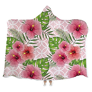 Vantaso Wearable Hooded Blankets Throw Poncho Cloak Blanket Flowers for Women Men for Bed Sofa Bedding 60x80in Pink