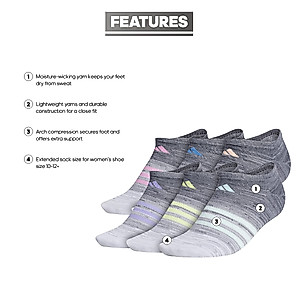 adidas Women's Superlite No Show Socks (6-Pair), Grey/Halo Mint Green/Pulse Yellow, Medium