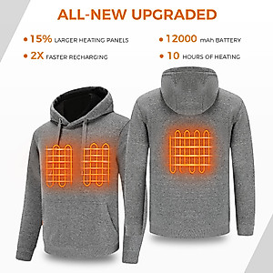 HENNCHEE Heated Hoodies for Men Women with Battery Pack, Heated Pullover Sweatshirt Unisex Hoodies Heating Jacket(Gray, Large)