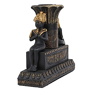 Ebros Ancient Classical Egyptian Black and Gold Seated Isis and Osiris Pillar Candle Holder Figurine Candleholder Home Decor Statue As Decorative Sculpture Gods and Goddesses of Egypt Collectible