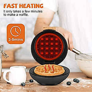 CROWNFUL Mini Waffle Maker Machine, 4 Inch Chaffle Maker with Compact Design, Easy to Clean, Non-Stick Surface, Recipe Guide Included, Perfect for Breakfast, Dessert, Sandwich, or Other Snacks, Black
