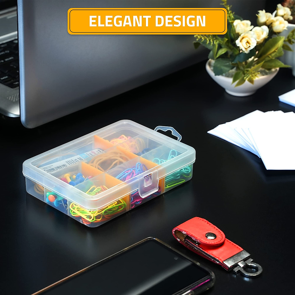 CANOPUS 9-Grid Clear Plastic Compartment Box with Adjustable Dividers, Small Parts Storage and Organizer Case for Craft, Jewelry, Beads, Tiny Tools and Parts, (2 Set), 5.5 x 4.0 x 1.2 inch, Clear