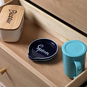 GDCZ Ceramic Spoon Rest for Stove Top 5 Inches Large Spoon Holder for kitchen Counter, Modern Spoon for Farmhouse, Cooking Utensil Rest, Kitchen Accessories, Dishwasher Safe (Navy, 1)