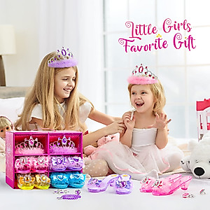 Jeowoqao Princess Dress up Shoes,Girls Dress up Shoes Princess Dress Up Pretend Play Set 4 Pair of Princess Shoes, Princess Dresses Princess Cape Jewelry Toys for Toddler Girls Age 3 4 5 6 Years Gift