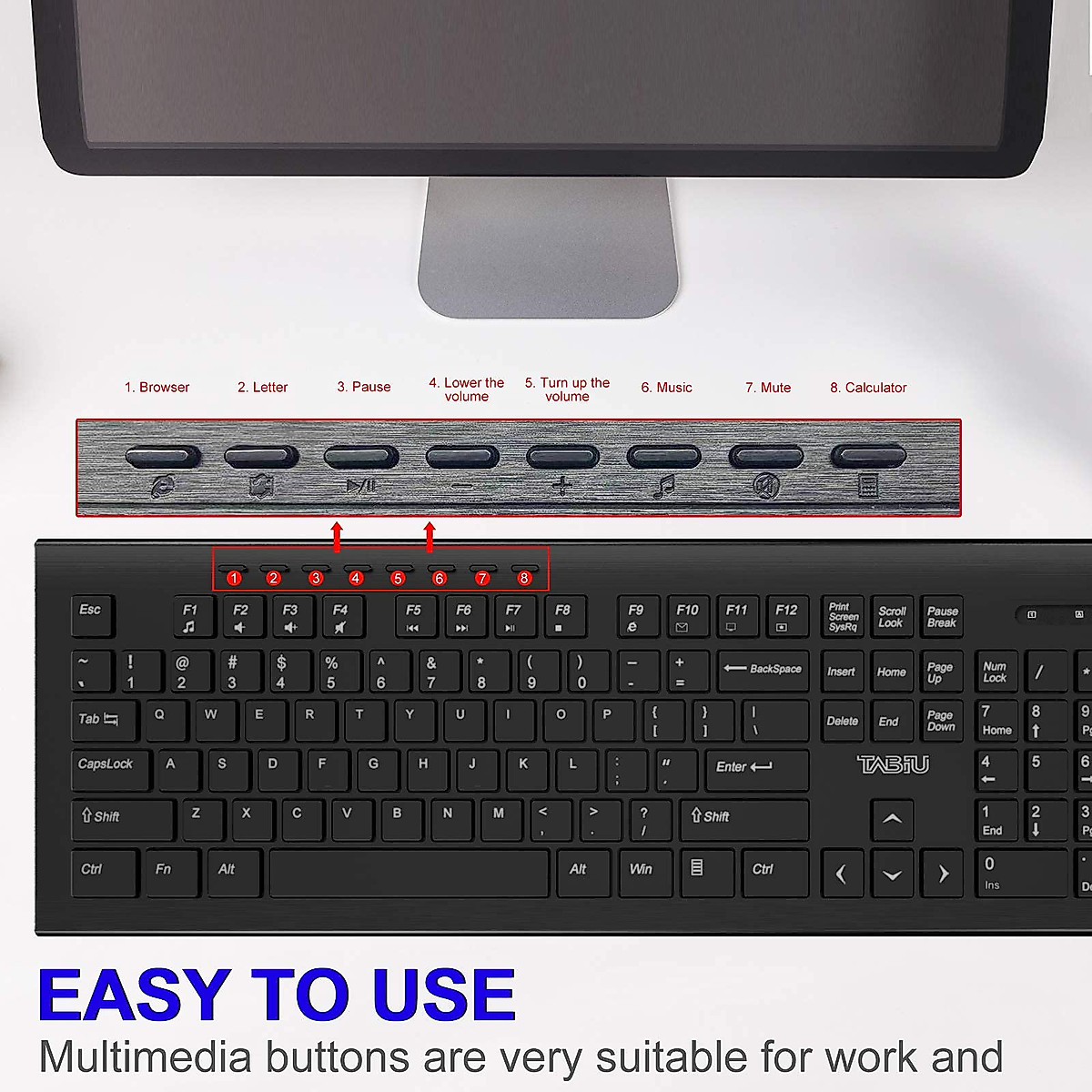 TNBIU Wireless Keyboard, 2.4G Ergonomic Wireless Computer Keyboard, Full Size PC Keyboard with Numeric Keypad for Laptop/Desktop/Surface/Chromebook/Notebook