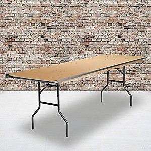 Flash Furniture 8-Foot Rectangular HEAVY DUTY Birchwood Folding Banquet Table with METAL Edges and Protective Corner Guards
