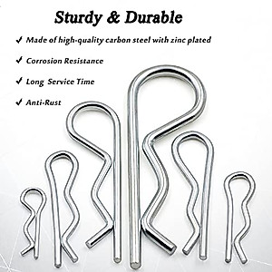 60 Pcs Cotter Pin Hair Pin Assortment Kit, Zinc Plated R Clip Key Fastener Fitting Set for Use on Hitch Pin Lock System Automotive Marine Tractors Mower Carts Truck Engine Repair, 12 Size 2 Style