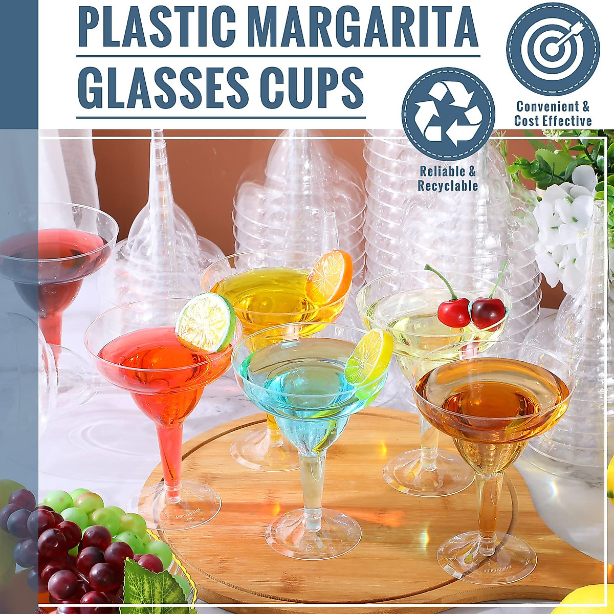 72 Pcs Plastic Margarita Glasses 8 oz Plastic Margarita Cups Mexican Theme Plastic Cocktail Glasses Shatterproof Disposable Cups Cocktail Cups for Cinco De Mayo Fiesta