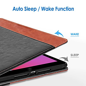 JETech Case for iPad 10.2-Inch, 9th/8th/7th Generation (2021/2020/2019) with Pencil Holder, Multi-Angle Stand Soft TPU Protective Cover Auto Wake/Sleep (Black/Brown)
