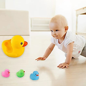 Bath Duck Toys 4Pcs Family Rubber Ducky Float&Squeak Baby Toddlers Preschool Bathtub Shower Toy (Colorful)