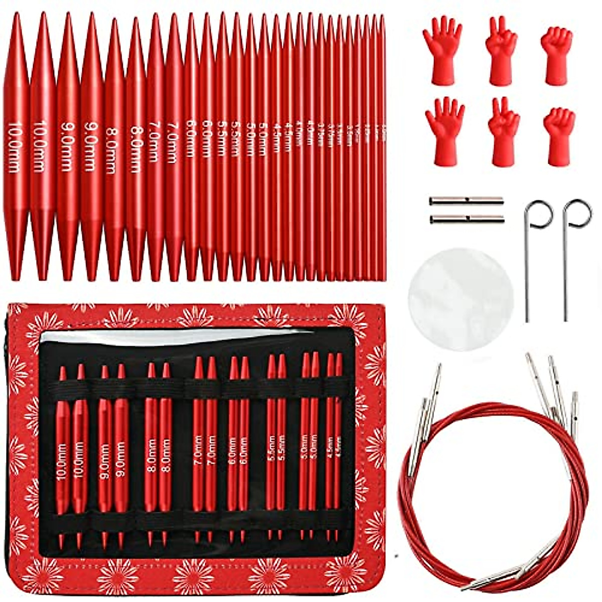 LOOEN Ergonomic Crochet Hooks Sets, 41 Piece Kits with 26 Red Aluminum Circular Knitting Needles, Additional Knitting & Crochet Supplies for Arthritic Hands, Extra Long Crochet Needles