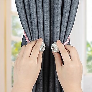 SHIDOW Curtain Tiebacks, Magnetic Curtain Ties, Pearl Curtain Tie, Curtain Tieback Buckle, for Living Rooms, Bedrooms, Kitchens, Restaurants, Bathrooms, Homes, and Offices（6 Pack (Pink)