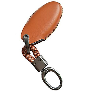 Hand Sewing 5 Buttons Leather Key Fob Cover Case Remote Holder Bag for 2017 2018 Nissan Rogue Maxima Altima Sedan Pathfinder Brown
