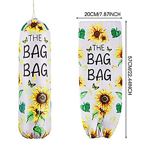 Sunflower Plastic Bag Holder for Kitchen, Plastic Bag Organizer and Dispenser Wall Mount Plastic Bags with Self-adhesive Hooks Garbage Shopping Trash Bags Storage Sunflower Farmhouse Home Decor