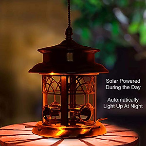 Arched Lattice Solar Powered Led Bird Feeder for Yard Outside Outdoor Garden Decoration Hanging Birdfeeder - Antique Copper