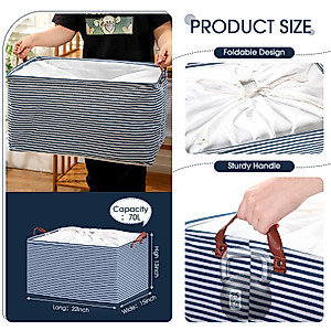 8 Pack 70L Extra Large Storage Bins 22 x 15 x 13 Inch Large Blanket Basket for Shelves Canvas Storage Bin with Handle and Drawstring Cover for Clothing Comforters Toys Bedding, Closet Organizers