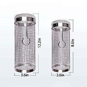 DMFC 2pcs Rolling Grilling Basket Stainless Steel Rolling Grill Baskets for Outdoor Grill Round BBQ Basket Camping Grill Suitable for Vegetable, Fries, Fish (12.2X3.6X3.6in)