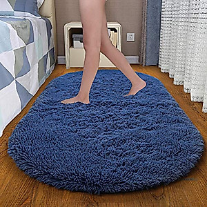 YOH Fluffy Shag Fur Area Rugs for Bedroom Girls Rooms Kids Rooms Nursery Decor Mats Non-Slip Plush Furry Fur Rugs Indoor Home Accent Floor Carpet, Oval 2.6'x5.3', Indigo
