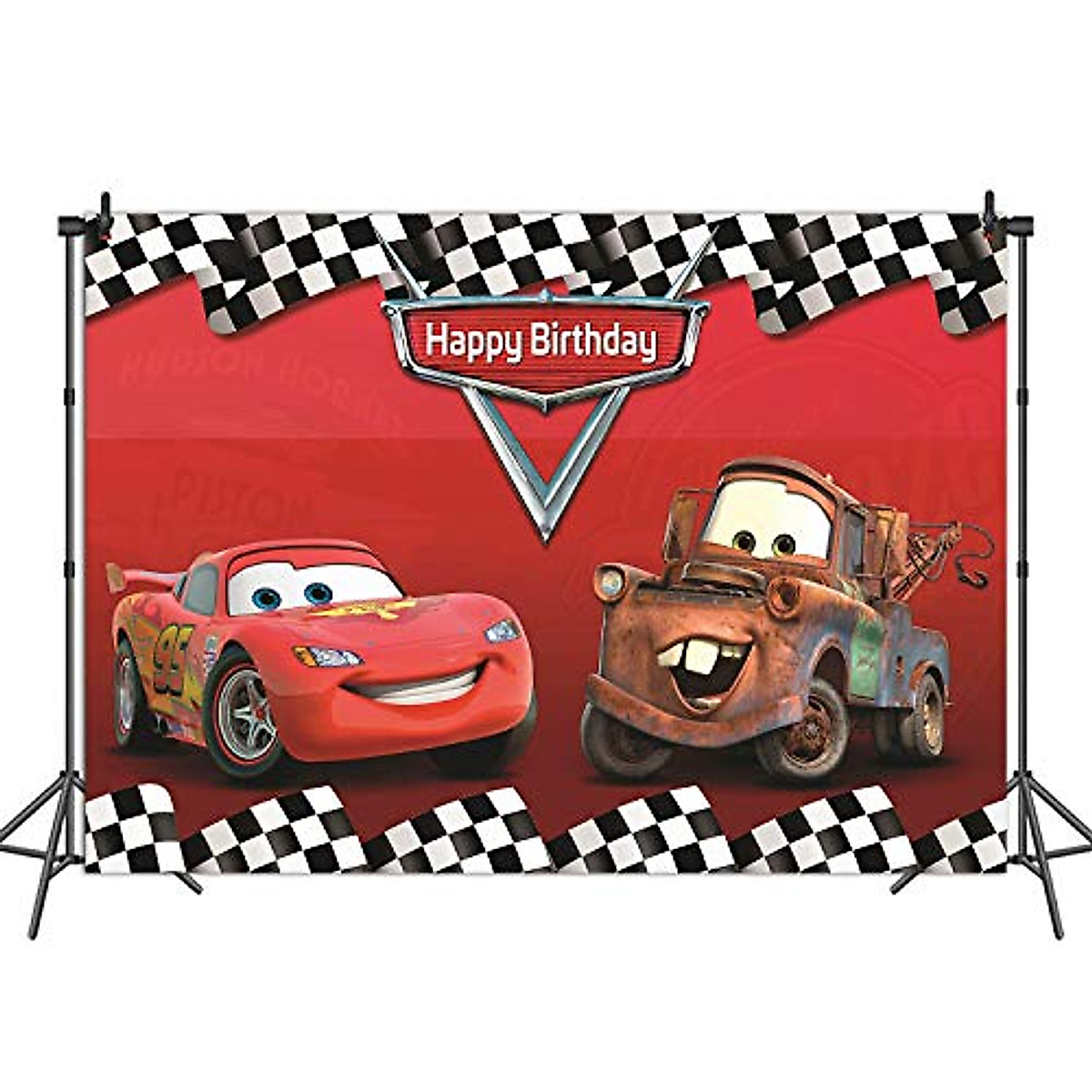 Cars Backdrop for Birthday Party Car Race Party Decoration Backgrounds Black Checkered Photo Photography Supplies 7X 5FT