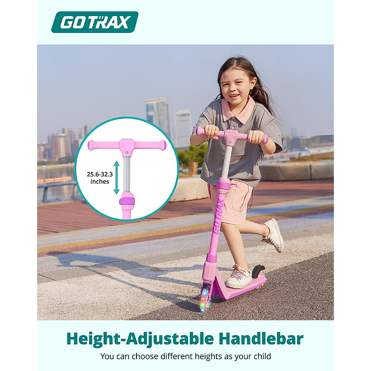 Gotrax K03 Kick Scooter for Kids, 5" LED Lighted Wheels and Adjustable Handlebars, Lightweight Design and Anti-Slip Deck, Max Load 110 Lbs, Kids Scooter for Boys & Girls Ages 3+, Purple