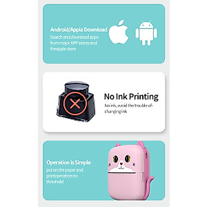 Thermal Mini Printer, Wireless Inkless Sticker & Label Maker with Tape, Bluetooth Machine Buddy for Phone iOS&Android, Free Cut Pocket Printer for Notes&Children DIY, Instant Photo Printing (Pink)