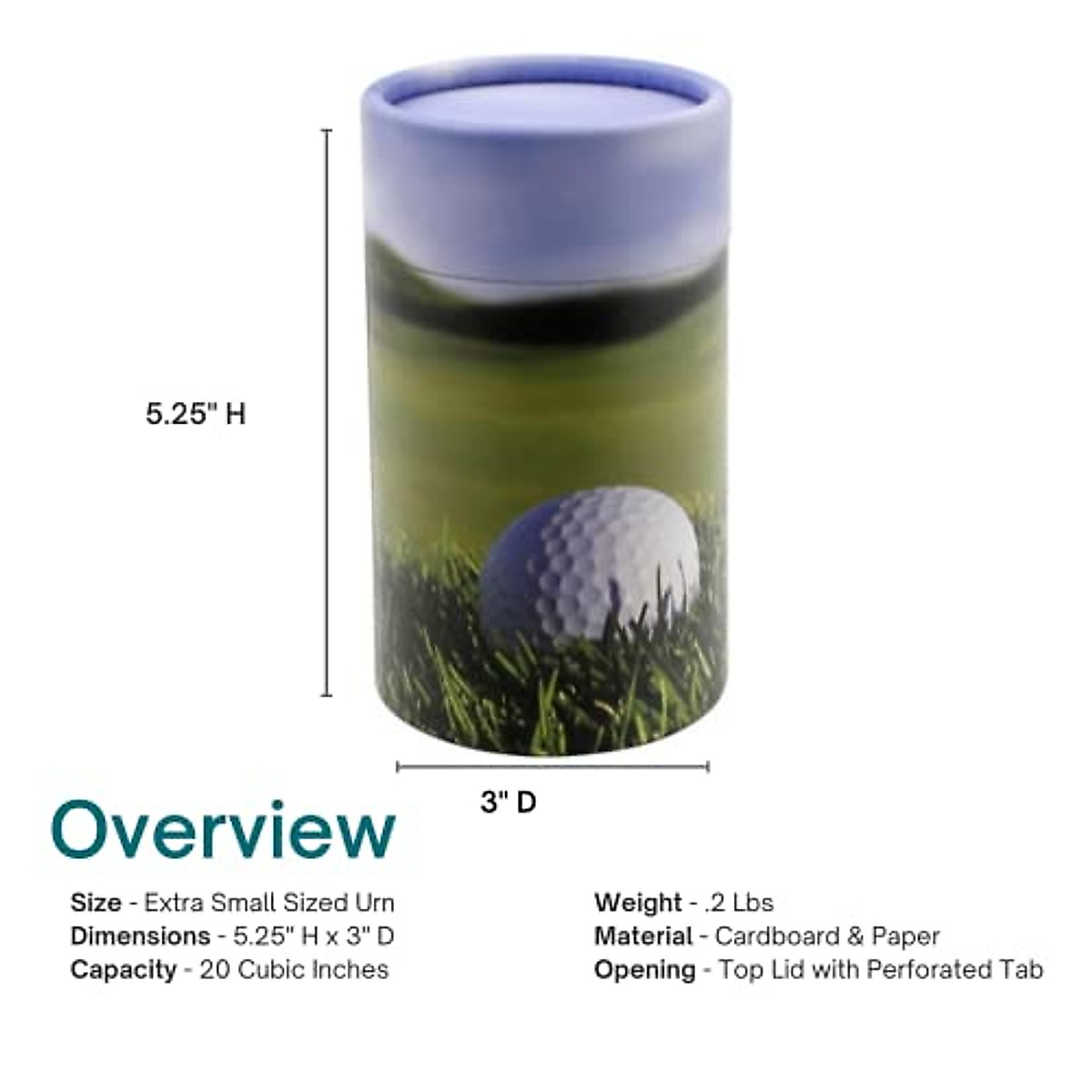 Golf Scattering Tube - Extra Small, Biodegradable Cremation Urn for Ashes, Extra Small Sized Cremation Urn, 5.25 Inches High