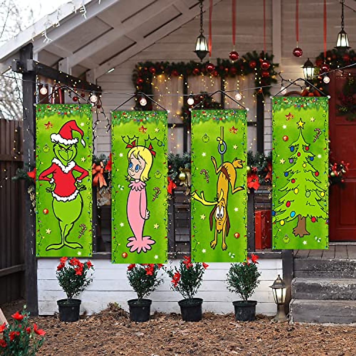 Grinch Christmas Decorations - 4-Piece Outdoor Vinyl Banner Set