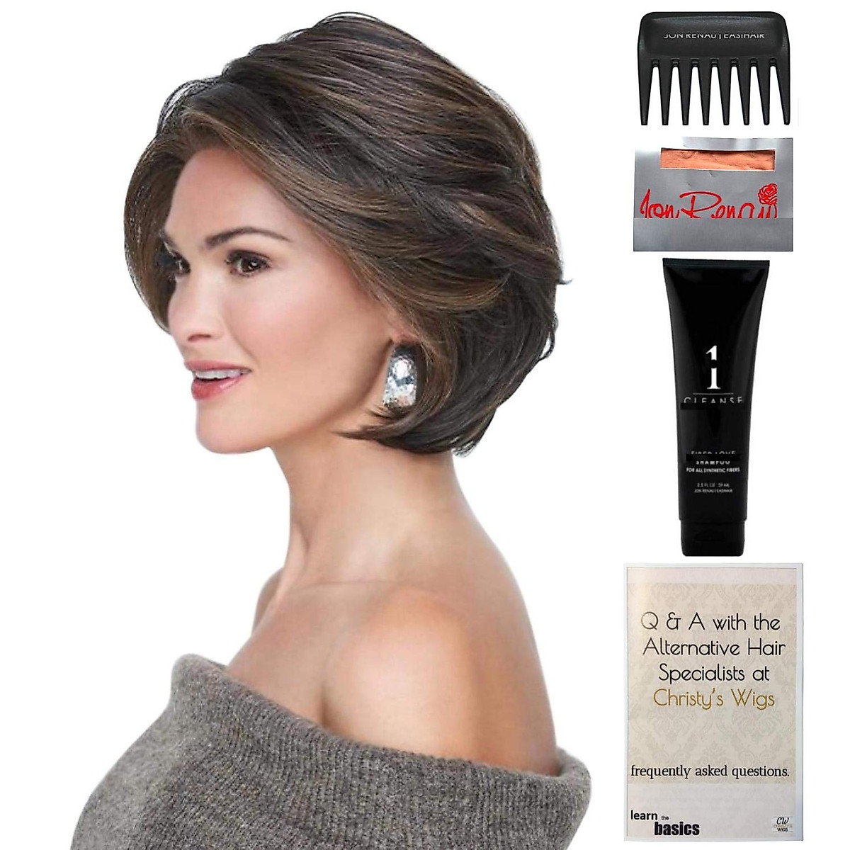 Bundle - 5 Items: In Charge Wig by Raquel Welch, Christy's Wigs Q & A Booklet, 2oz Travel Size Wig Shampoo, Wig Cap & Wide Tooth Comb - Color: SS8_12