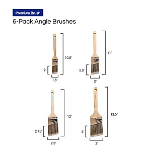 Pro Grade - Paint Brushes - 6 Pack Variety Angle Paint Brushes