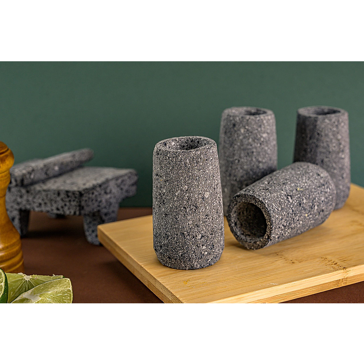 MEXTEQUIL - Volcanic Stone Shot Glasses - Set of Natural Shot Glass - 1.5 Oz - 100% Organic & Eco friendly - Natural Basalt Rock (4 pieces)