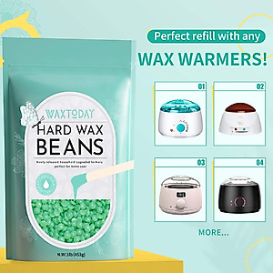 Hard Wax Beads - WAXTODAY Hair Removal Hard Wax Beans for Sensitive Skin with Tea Tree Formula(15.8 oz) - Brazilian Waxing for Full Body, Face, Legs, Eyebrows. Perfect Refill for Any Wax Warmer