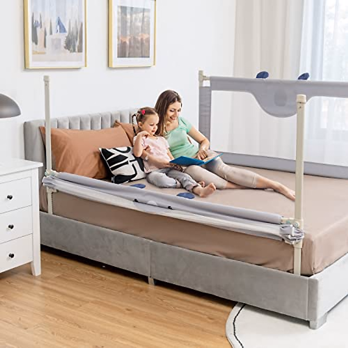 HONEY JOY Bed Rail for Toddlers, 77-in Extra Long, Portable Safety Bed Guardrail w/Double Safety Child Lock, Foldable Baby Bed Rail Guard, Fit King & Queen Full Twin Size Bed Mattress (77 INCH, Gray)
