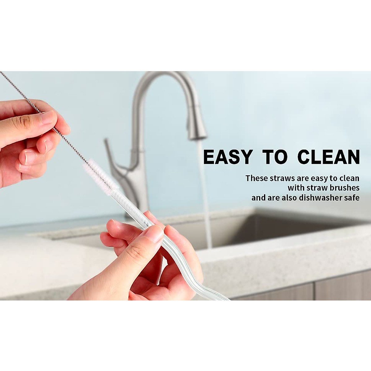 Nipogear 8*200mm wavy high borosilicate transparent colored high borosilicate glass straws for beverages, coffee, milk and tea straws. Seven-piece suit.